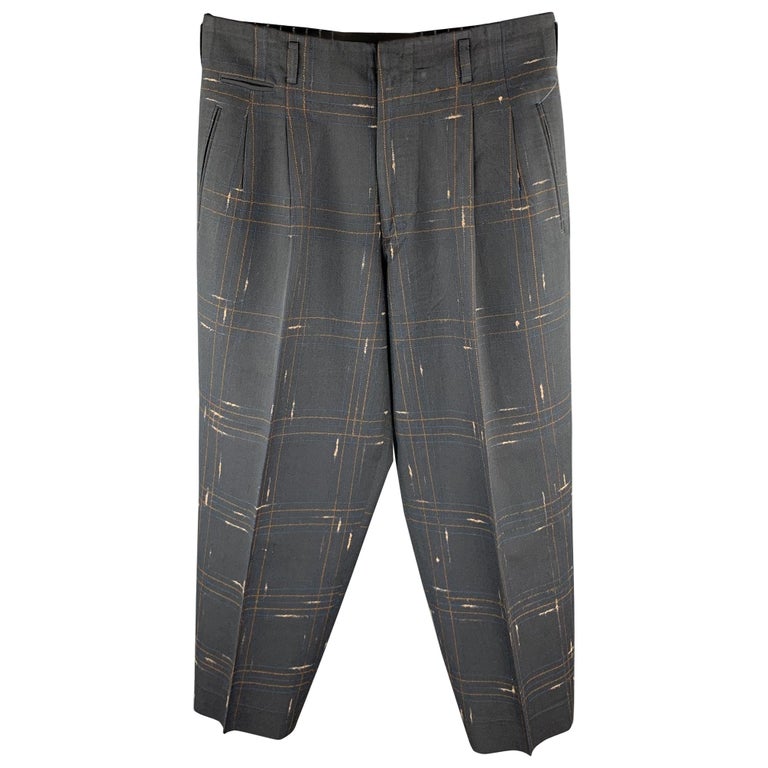 Vintage MATSUDA Size L Charcoal Window Pane Wool Pleated Dress Pants at ...