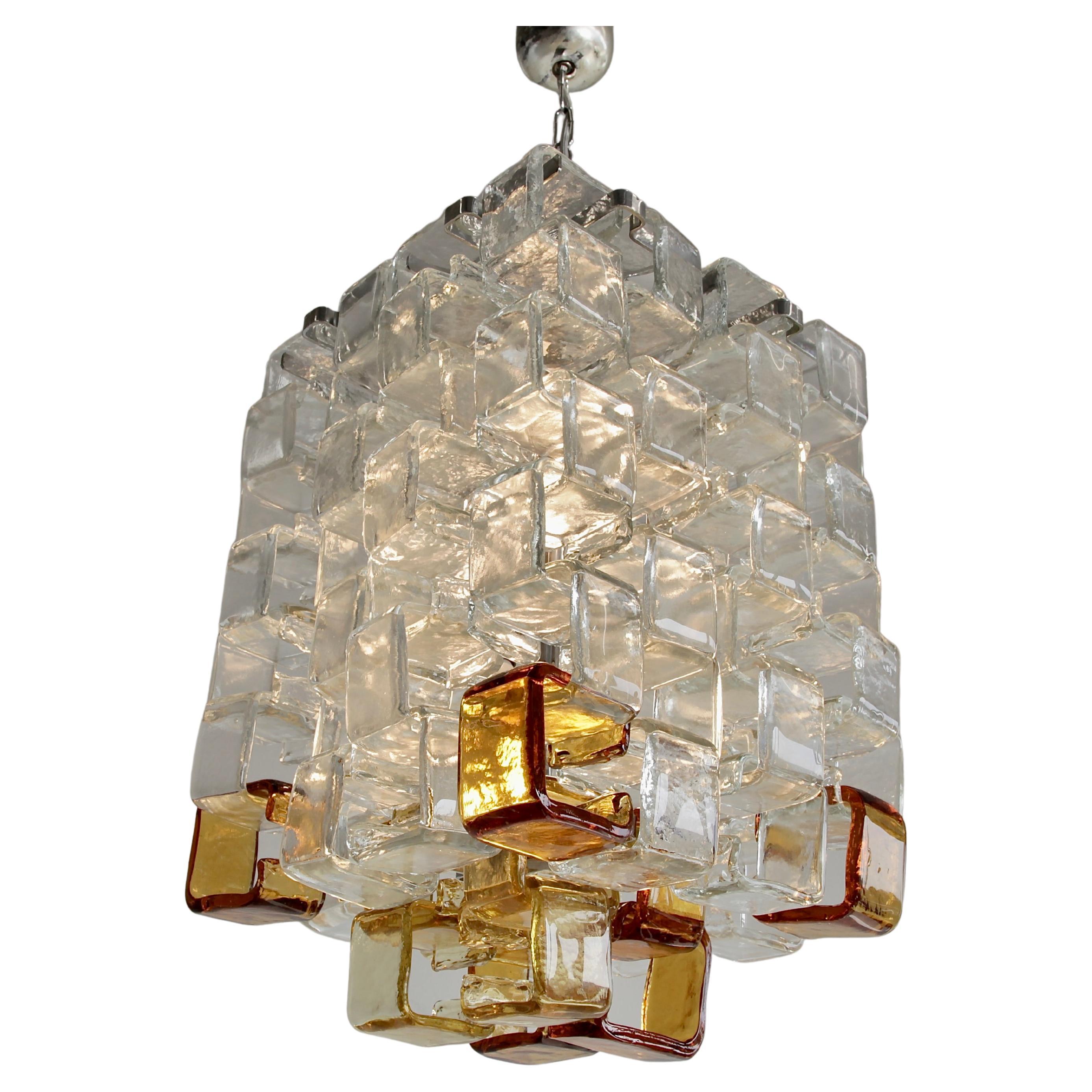 Large Mazzega Chandelier / Interlocking Glass C Shapes For Sale at 1stDibs