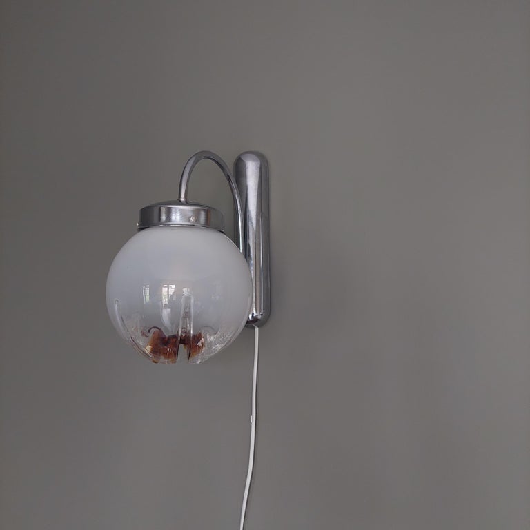 Vintage Mazzega Wall Lamp Sconce Murano Art Glass Globe Chrome Space ...