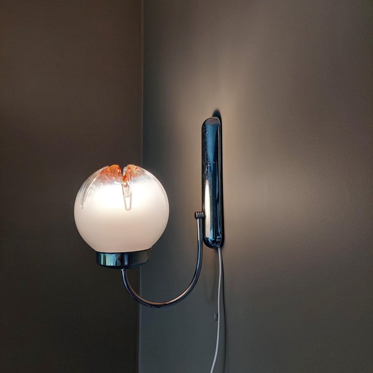 Vintage Mazzega Wall Lamp Sconce Murano Art Glass Globe Chrome Space ...