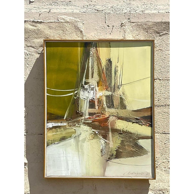 Vintage MCM 1969 Abstract Original Oil Painting Signed For Sale at 1stDibs