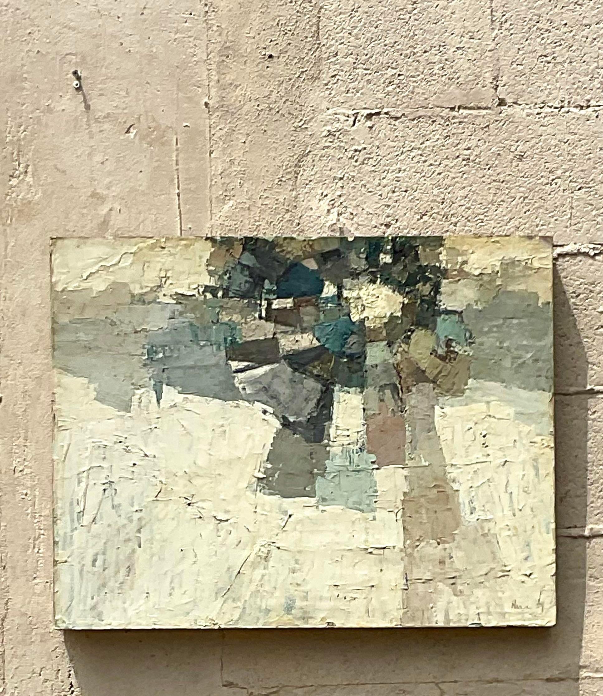 Vintage MCM Abstract 1959 Signed Original Oil on Canvas at 1stDibs