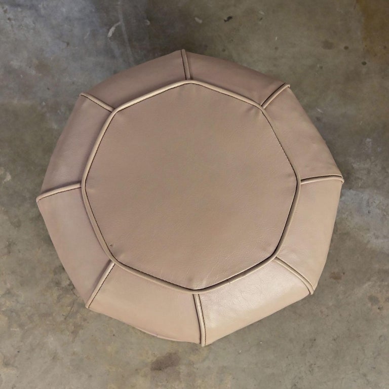 Vintage MCM Beige Faux Leather Vinyl Octagonal Hassock Ottoman or ...