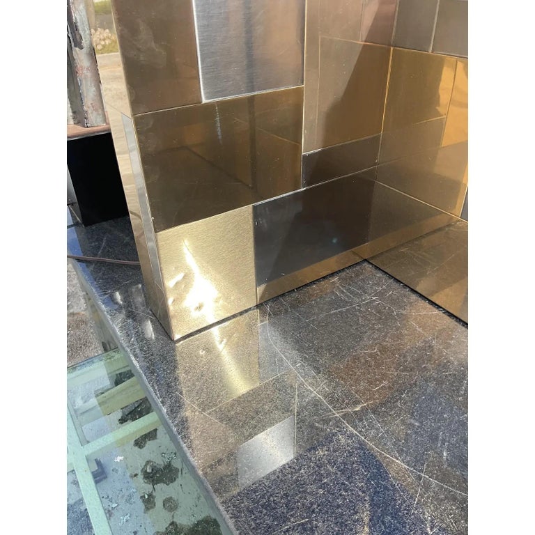 Vintage MCM Brutalist Patchwork Metal Coffee Table Pedestals After Paul ...