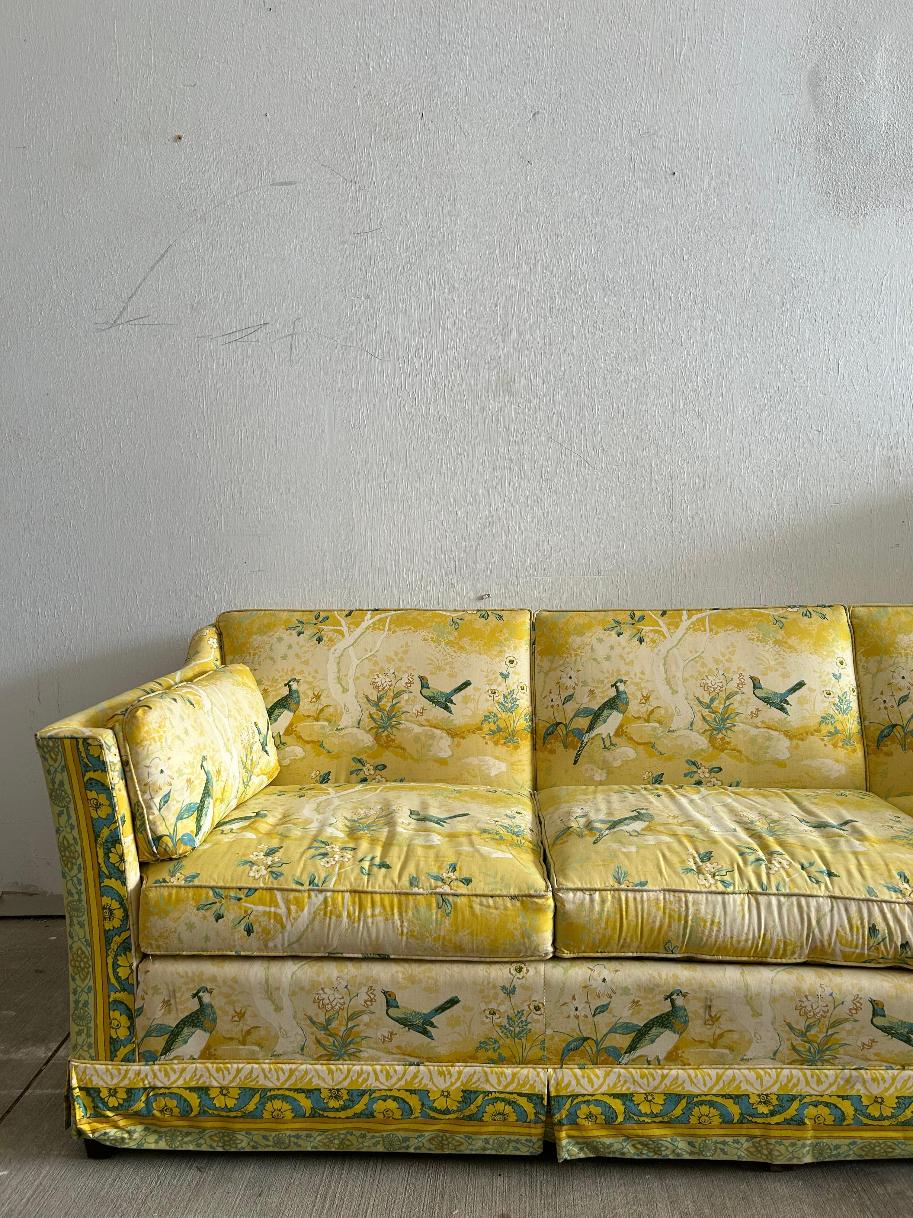 Vintage MCM Floral/Bird Yellow 3-Seater Sofa at 1stDibs | vintage ...