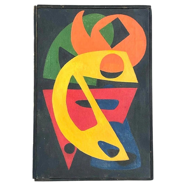 Vintage MCM Geometric Abstract Original Oil Painting For Sale at 1stDibs