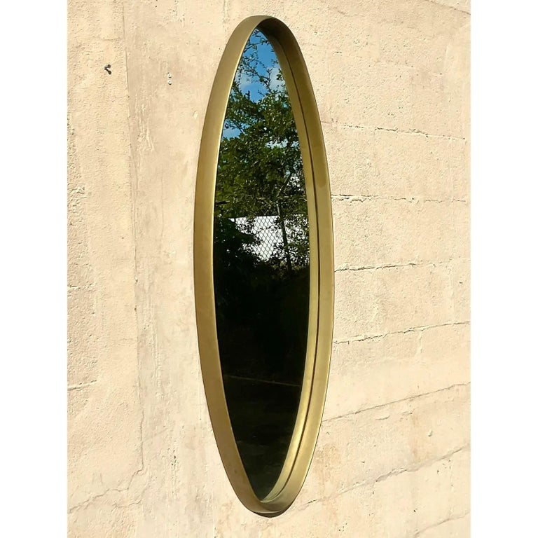 Vintage MCM Gilt Oval Mirror For Sale at 1stDibs