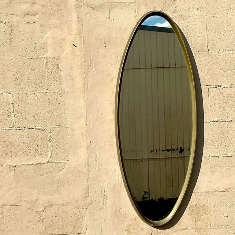 Vintage MCM Gilt Oval Mirror For Sale at 1stDibs