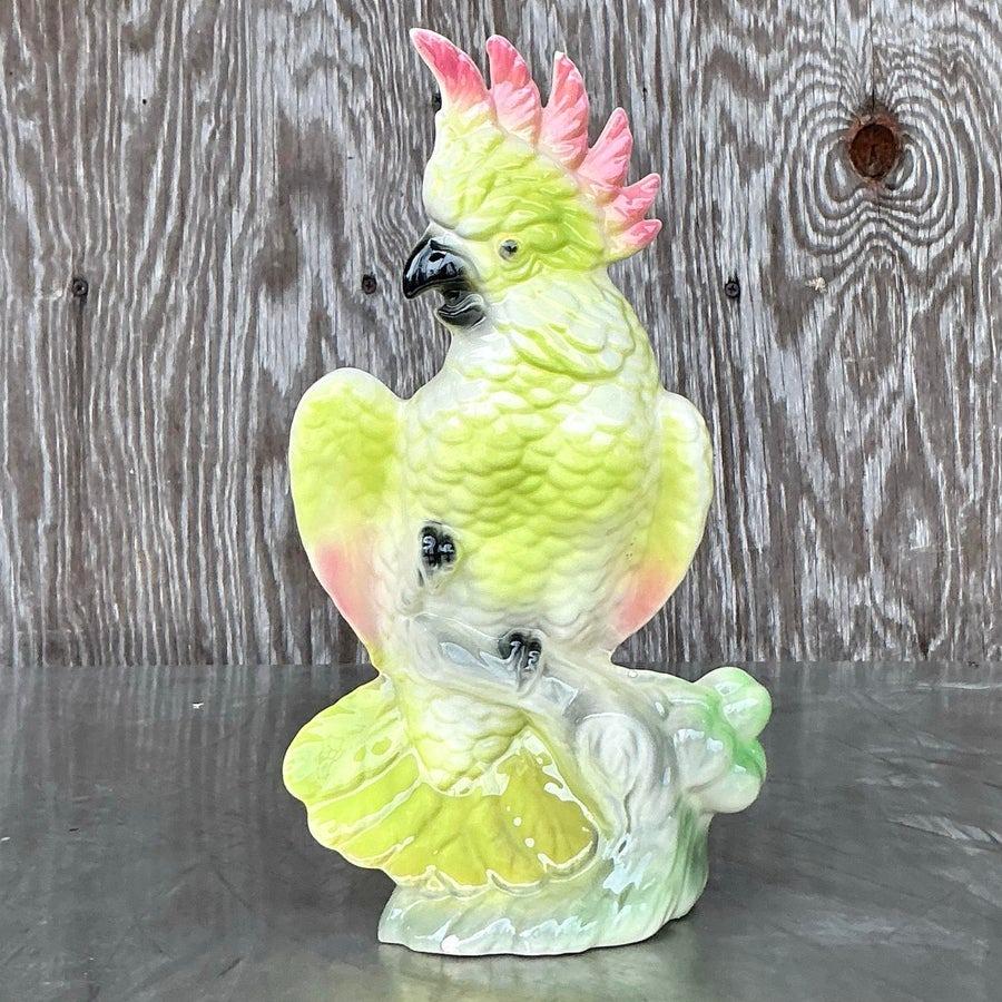 Vintage MCM Glazed Ceramic Cockatoo Vase For Sale at 1stDibs