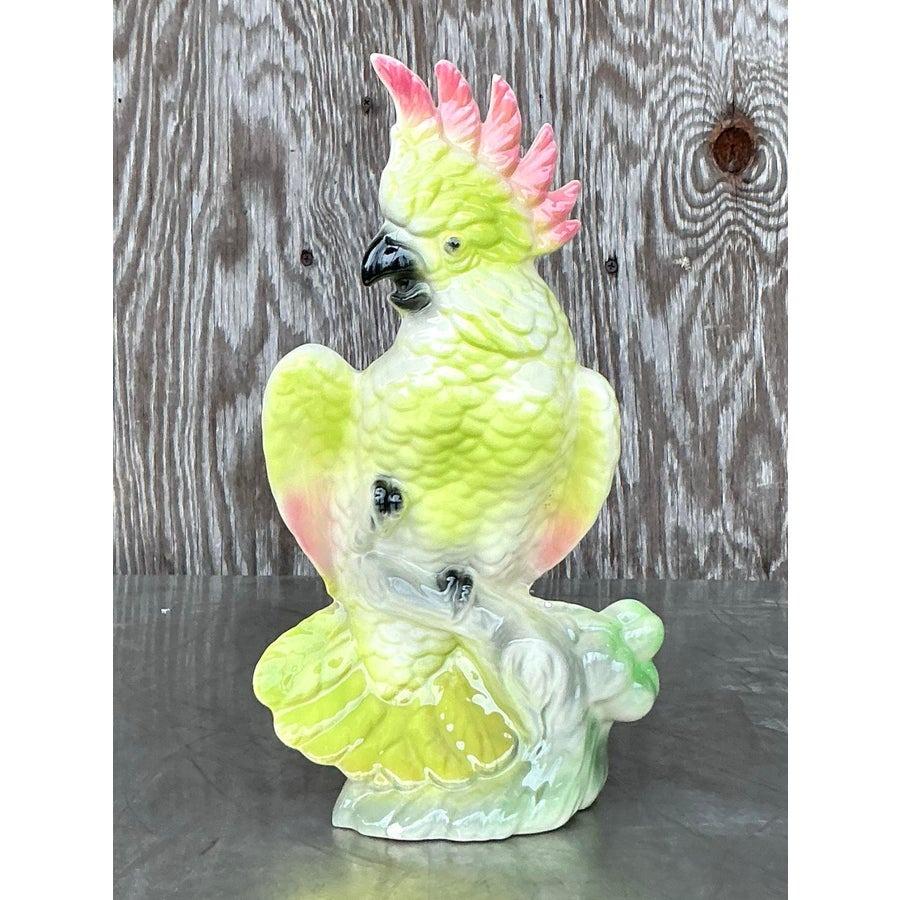 Vintage MCM Glazed Ceramic Cockatoo Vase For Sale at 1stDibs