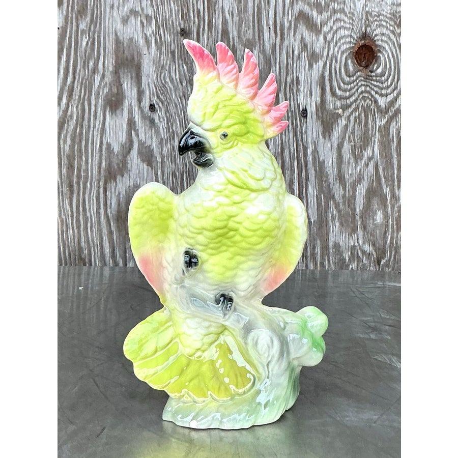 Vintage MCM Glazed Ceramic Cockatoo Vase For Sale at 1stDibs