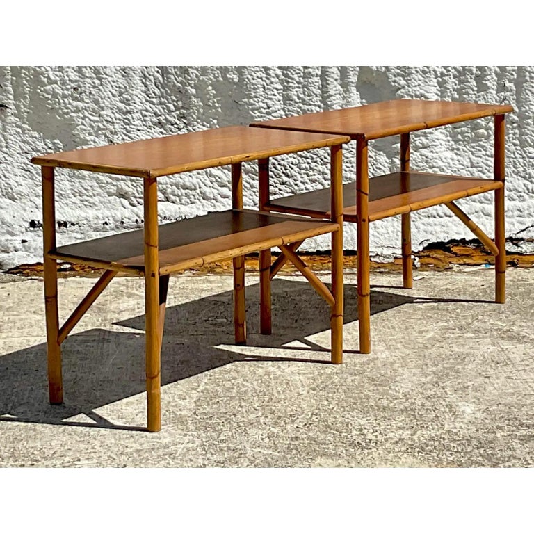 Vintage MCM Heywood Wakefield Side Tables, a Pair For Sale at 1stDibs