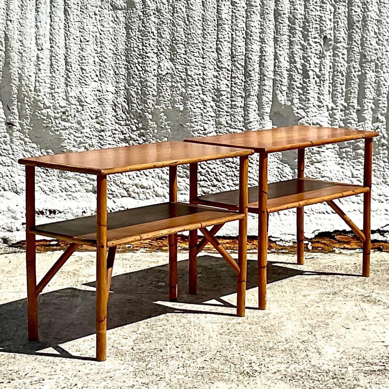 Vintage MCM Heywood Wakefield Side Tables, a Pair For Sale at 1stDibs