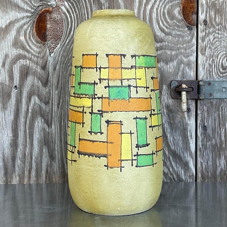 Vintage MCM Italian Hand Painted Ceramic Vase For Sale at 1stDibs