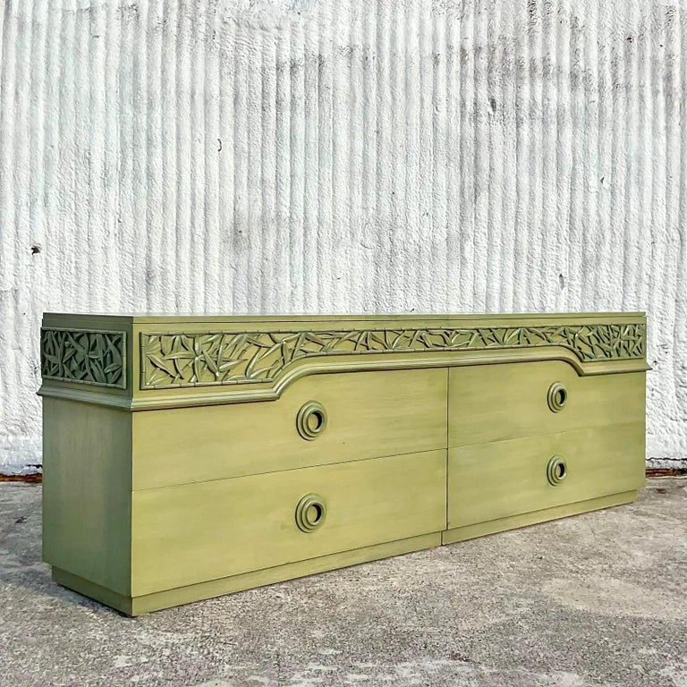 Vintage MCM James Mont Carved Bamboo Double Dresser For Sale at 1stDibs