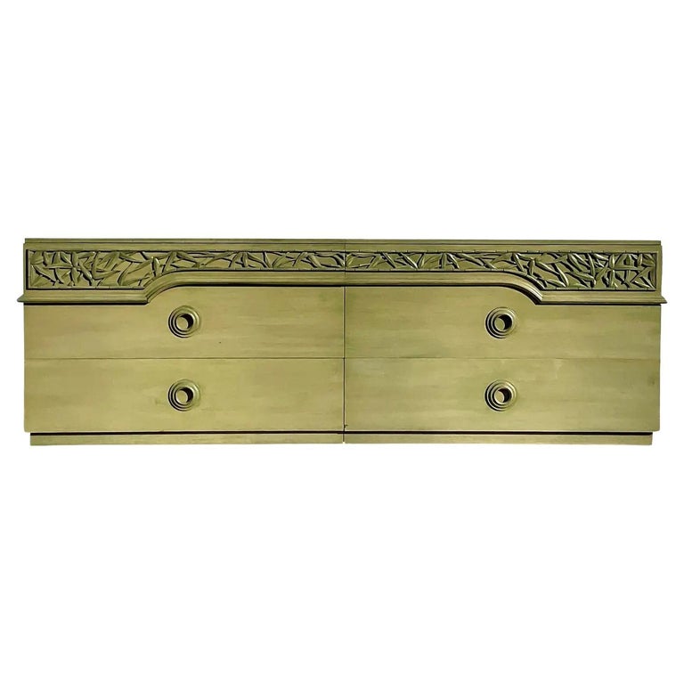 Vintage MCM James Mont Carved Bamboo Double Dresser For Sale at 1stDibs