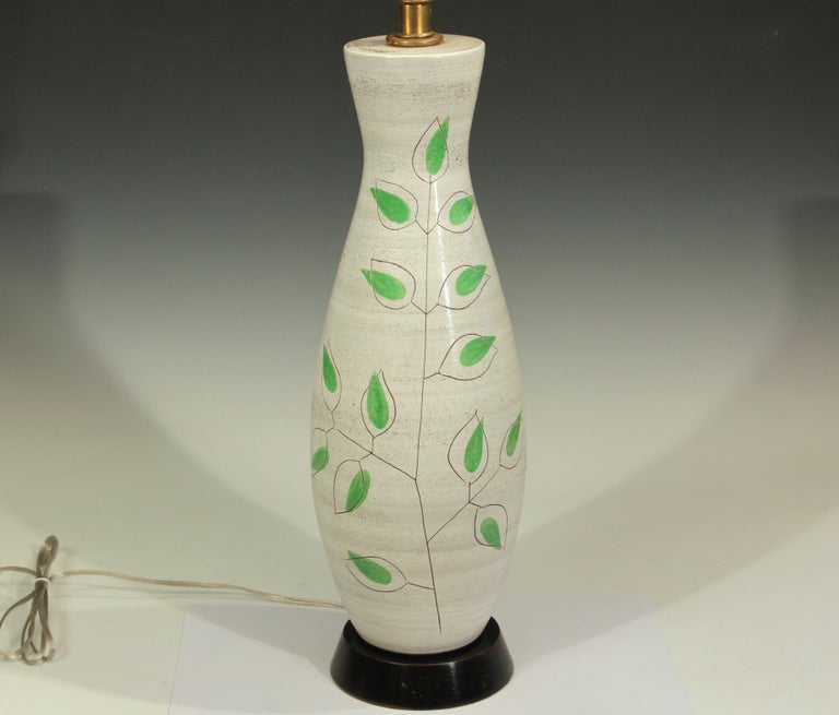 Vintage MCM Lamp Pottery Mid Century Incised Tree Organic Green For ...