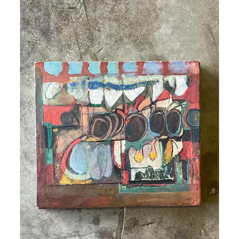 Vintage MCM Original Abstract on Wood Signed Hammack 1967 For Sale at ...