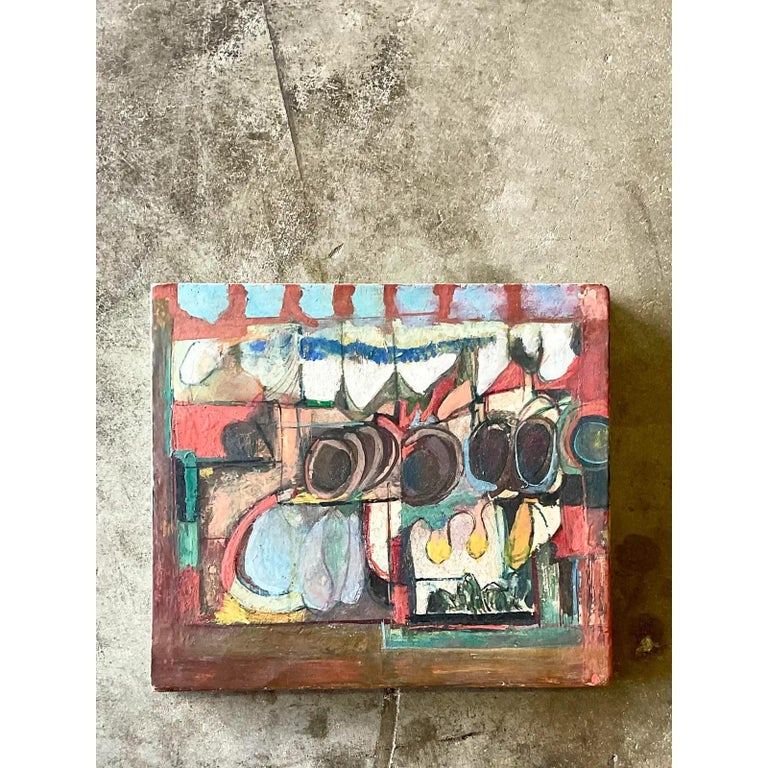 Vintage MCM Original Abstract on Wood Signed Hammack 1967 For Sale at ...