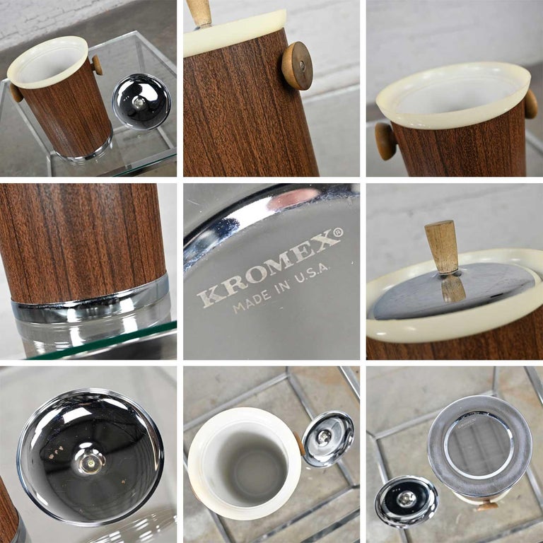 Vintage MCM Pair Kromex Ice Buckets 1 Light 1 Dark Woodgrain Textured ...