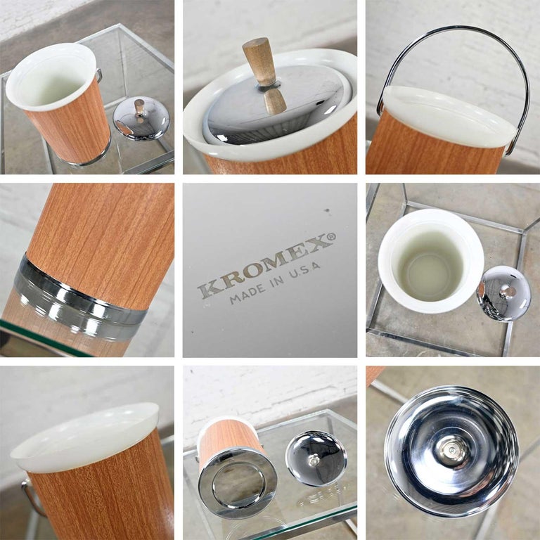 Vintage MCM Pair Kromex Ice Buckets 1 Light 1 Dark Woodgrain Textured ...