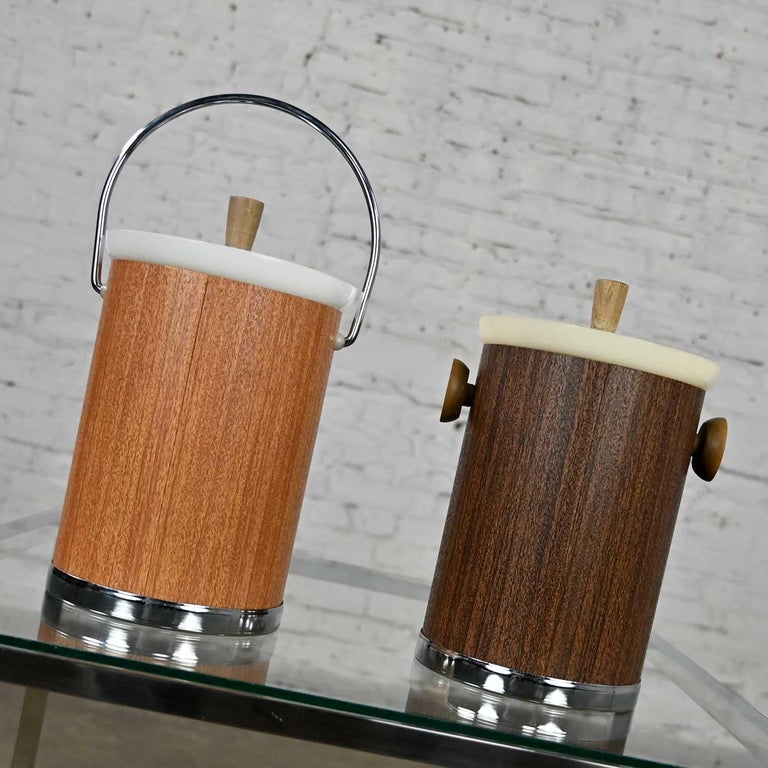 Vintage MCM Pair Kromex Ice Buckets 1 Light 1 Dark Woodgrain Textured ...