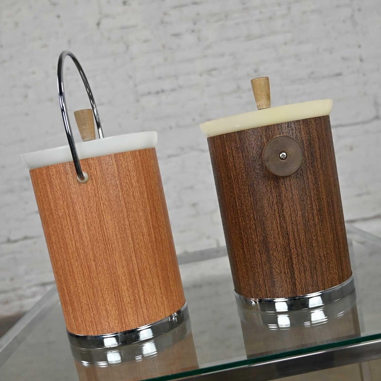 Vintage MCM Pair Kromex Ice Buckets 1 Light 1 Dark Woodgrain Textured ...