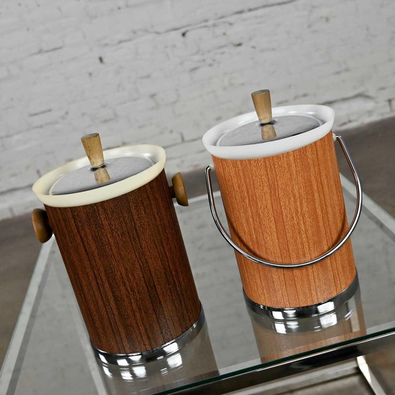 Vintage MCM Pair Kromex Ice Buckets 1 Light 1 Dark Woodgrain Textured ...