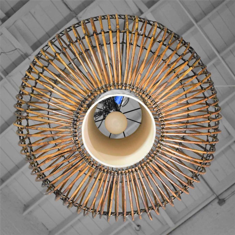 MCM Rattan Cage Pendant Chandelier with Interior Shade after Franco ...
