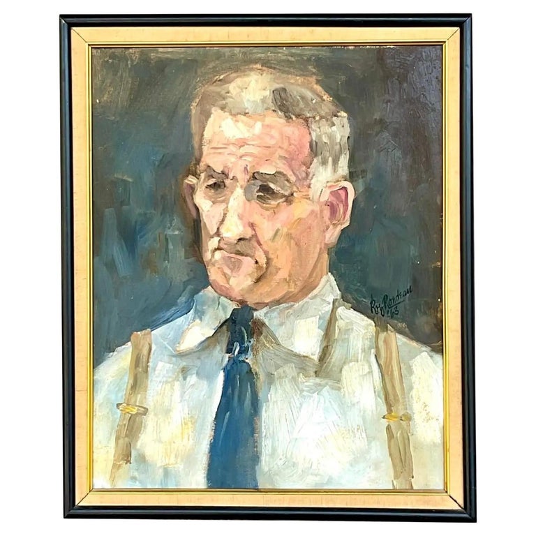 Vintage MCM Signed Original Oil Portrait For Sale at 1stDibs