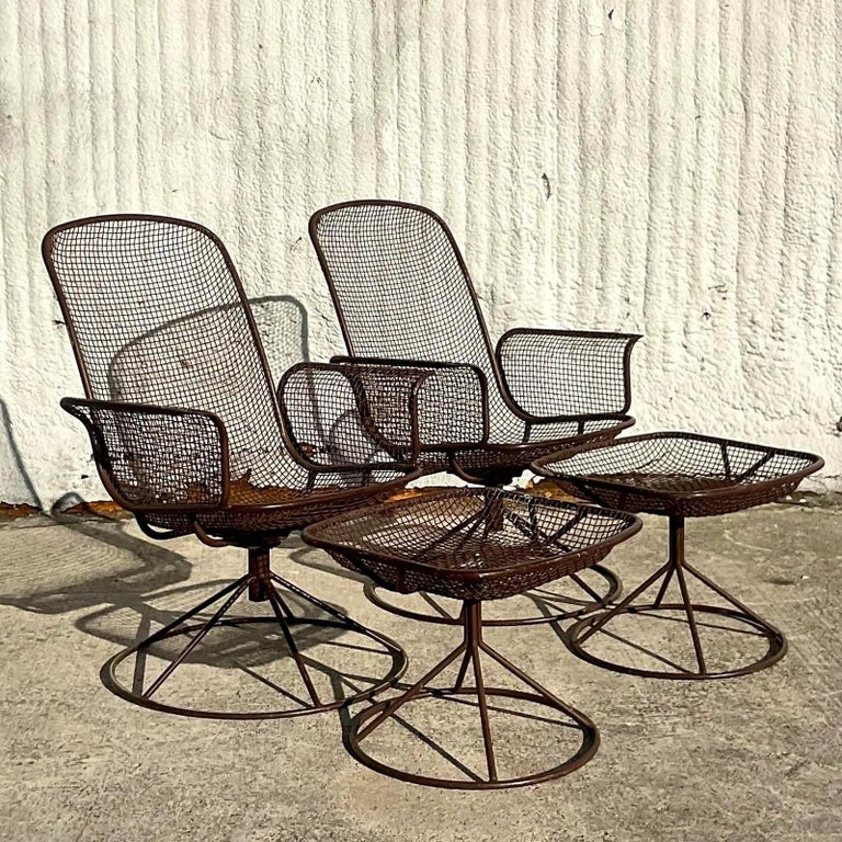 Vintage Mcm Wire Mesh Swivel Chairs and Ottomans After Woodard, Set of ...