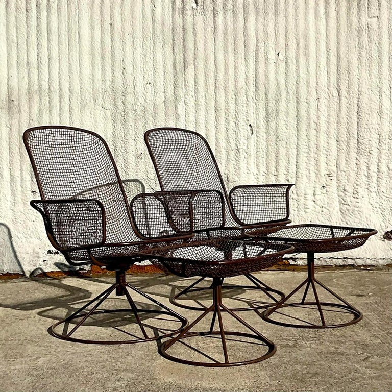 Vintage Mcm Wire Mesh Swivel Chairs and Ottomans After Woodard, Set of ...