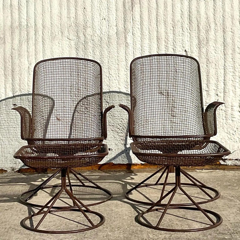 Vintage Mcm Wire Mesh Swivel Chairs and Ottomans After Woodard, Set of ...