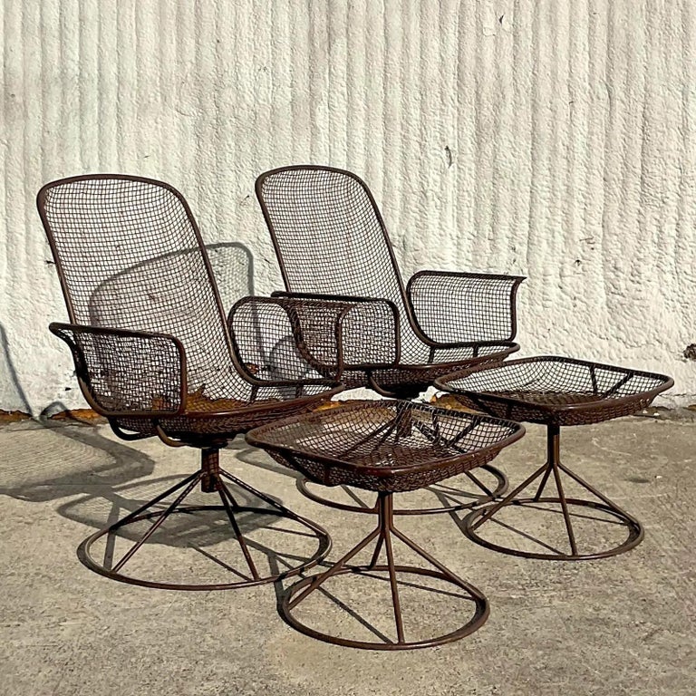 Vintage Mcm Wire Mesh Swivel Chairs and Ottomans After Woodard, Set of ...