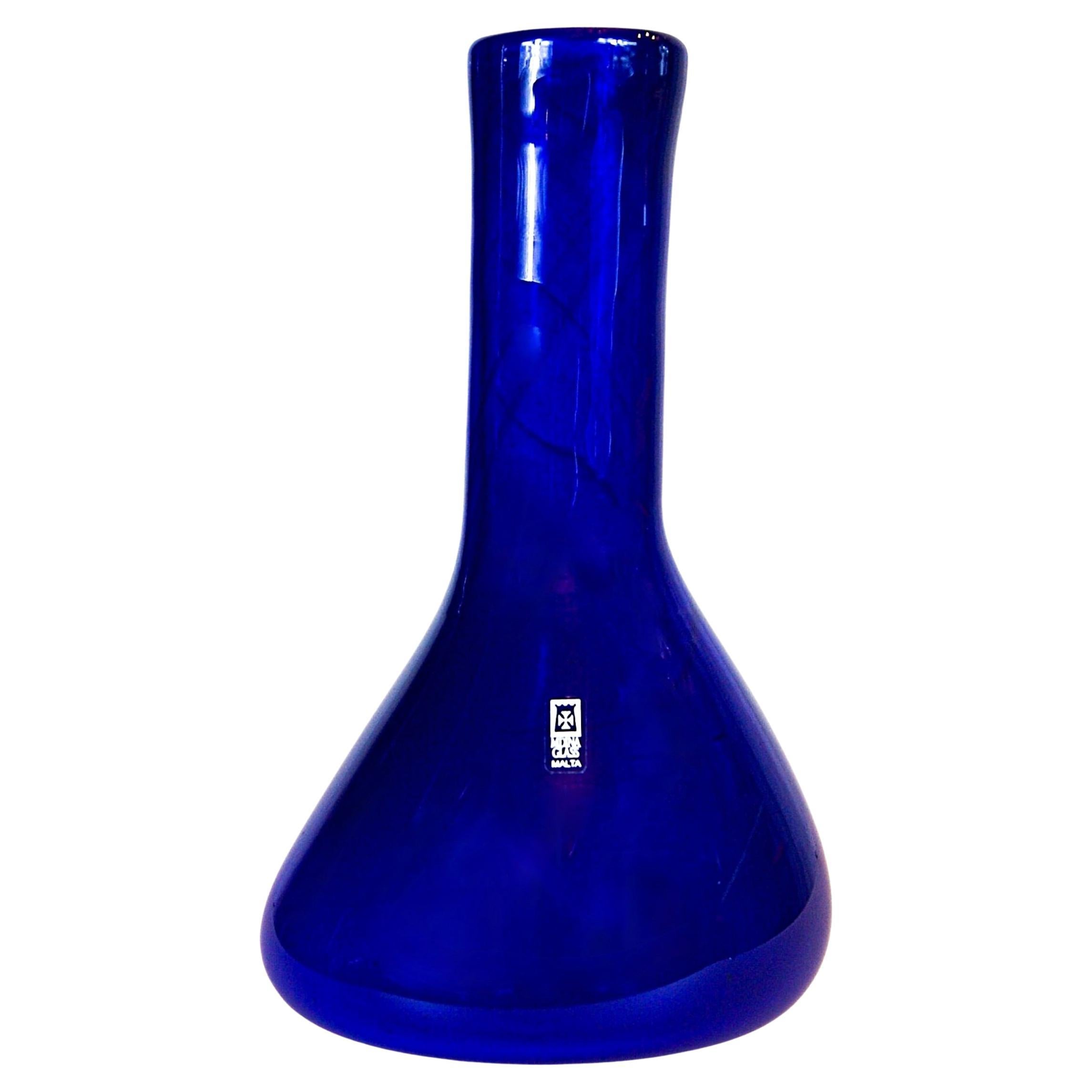 Vintage Mdina Glass Cobalt Blue Organic Shaped Tall Vase at 1stDibs