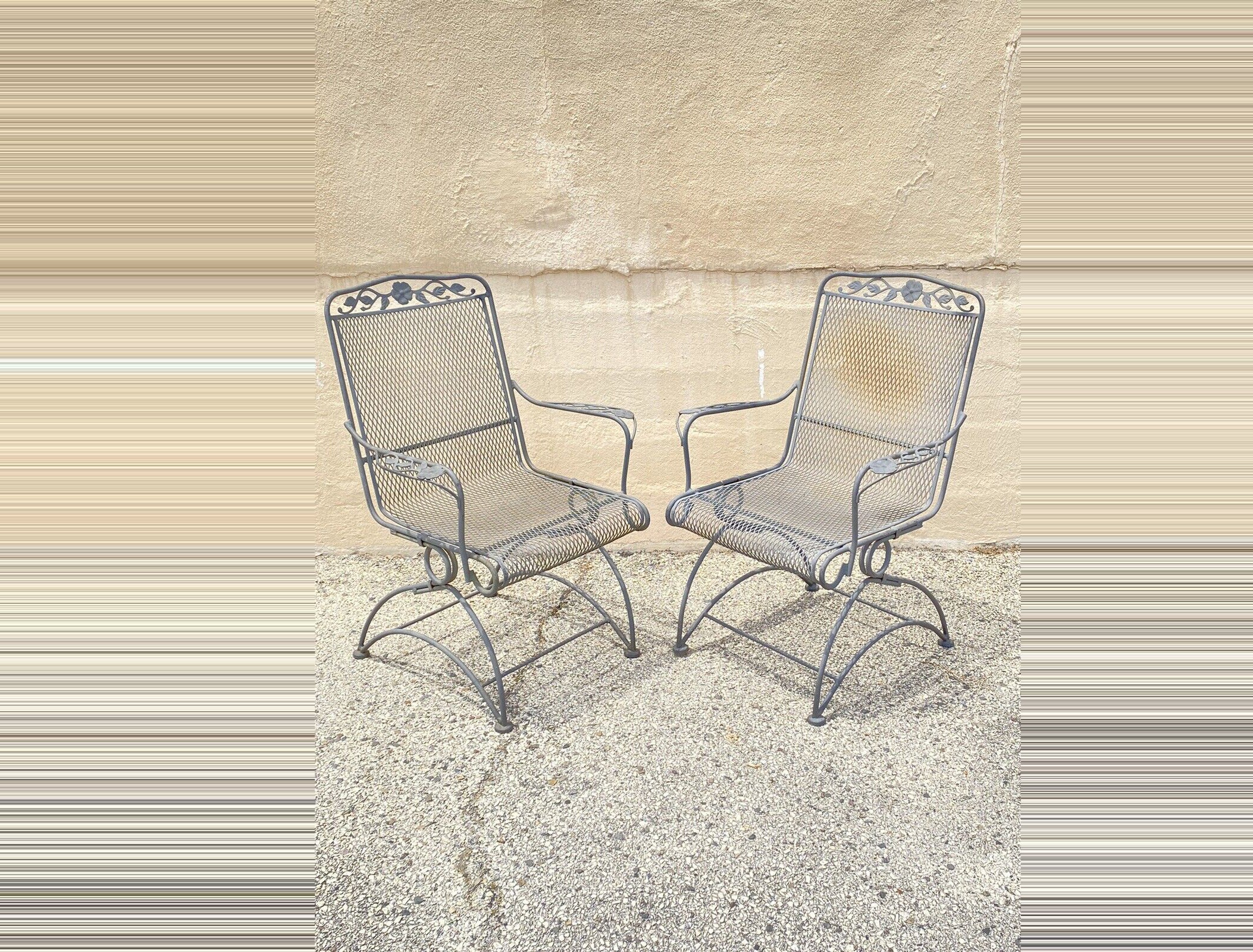 Vintage Meadowcraft Dogwood Coil Spring Wrought Iron Garden Patio Chair ...