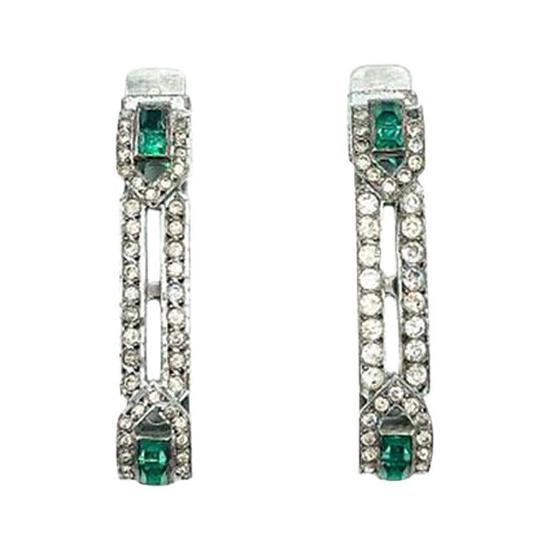 Vintage Mecan Art Deco Silver and Emerald Paste Hair Slides French ...
