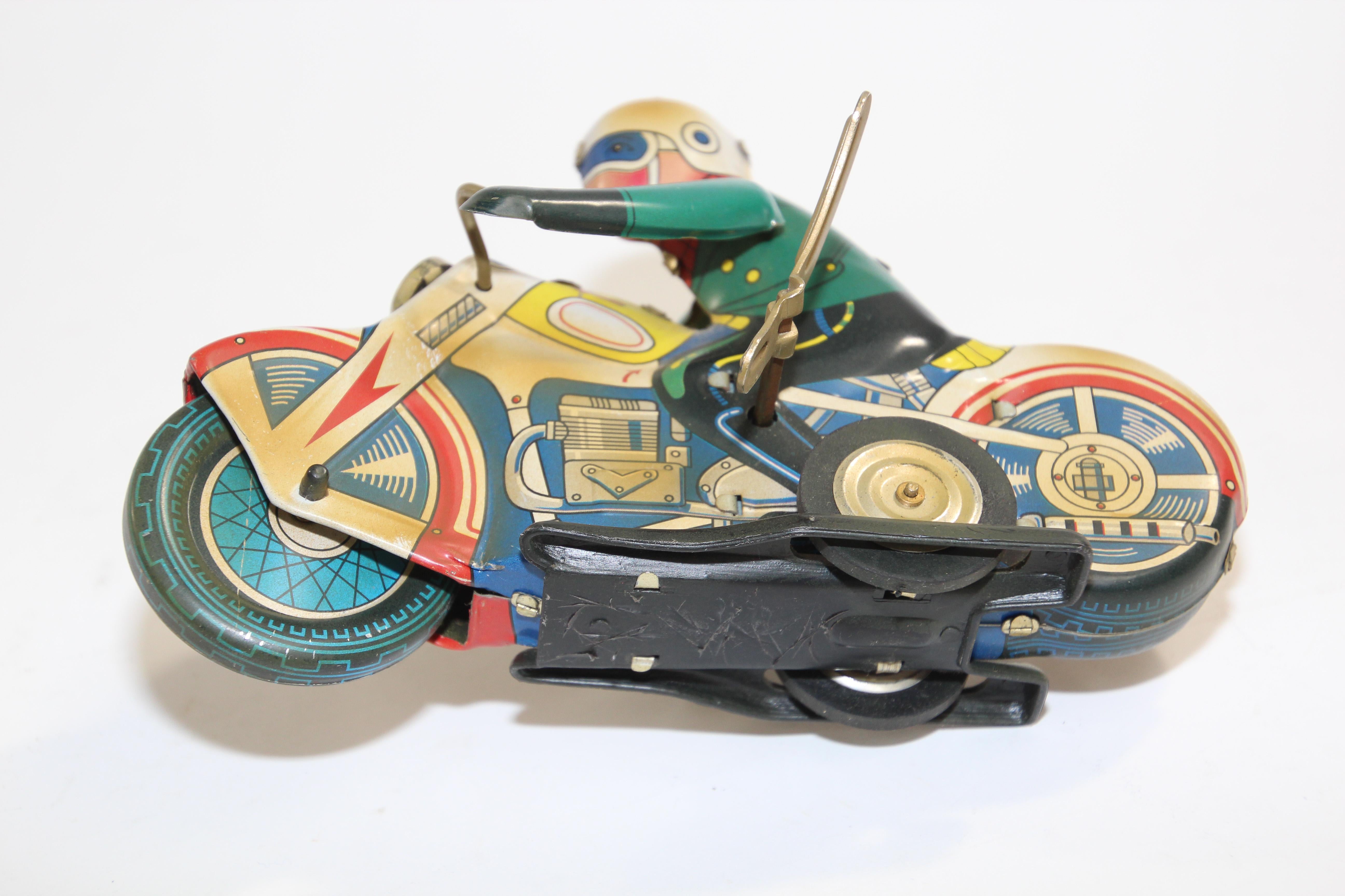 Vintage Mechanical Wind Up Tin Toy Motorcycle 1970' Collectible Toy at ...