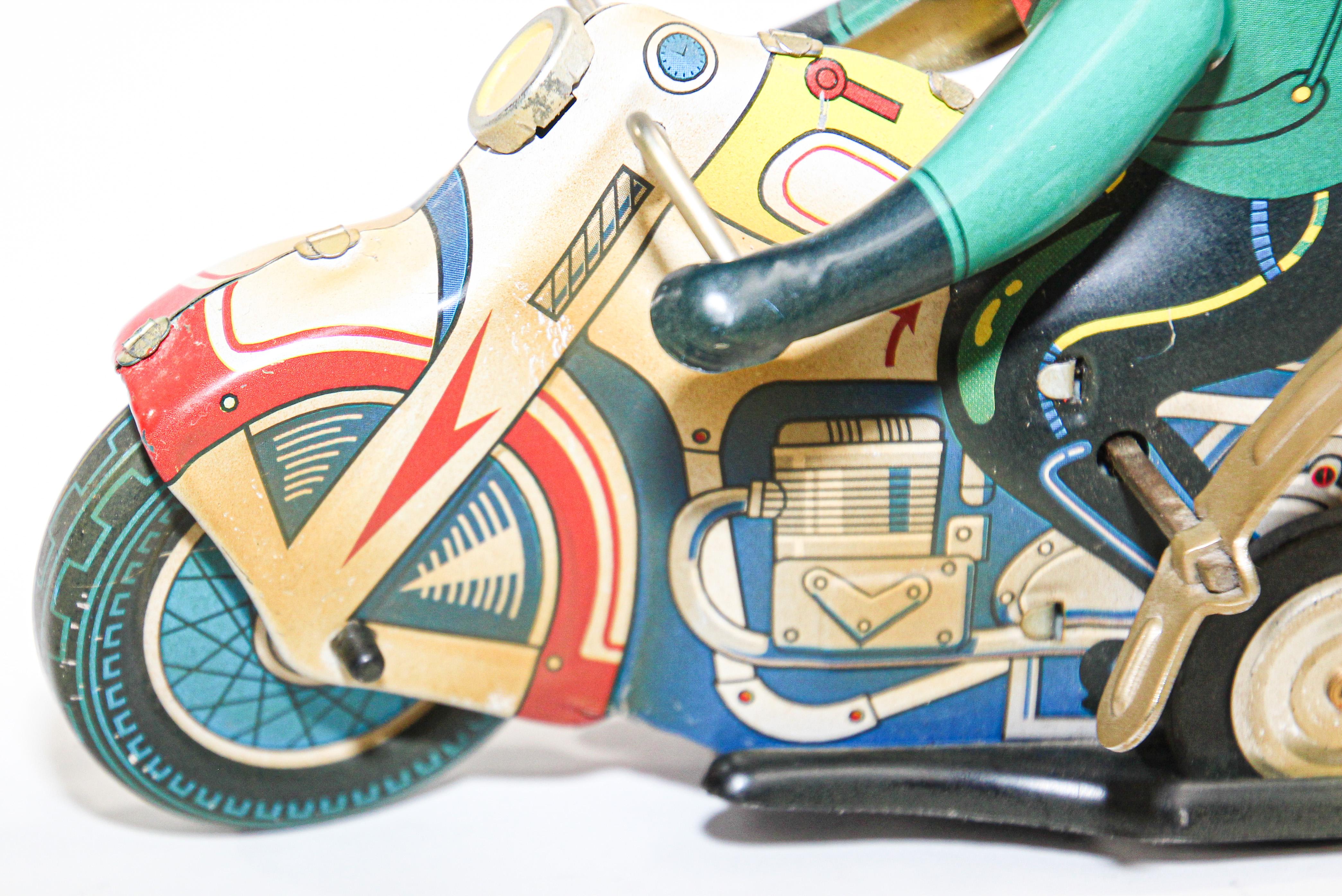 Vintage Mechanical Wind Up Tin Toy Motorcycle 1970' Collectible Toy at ...