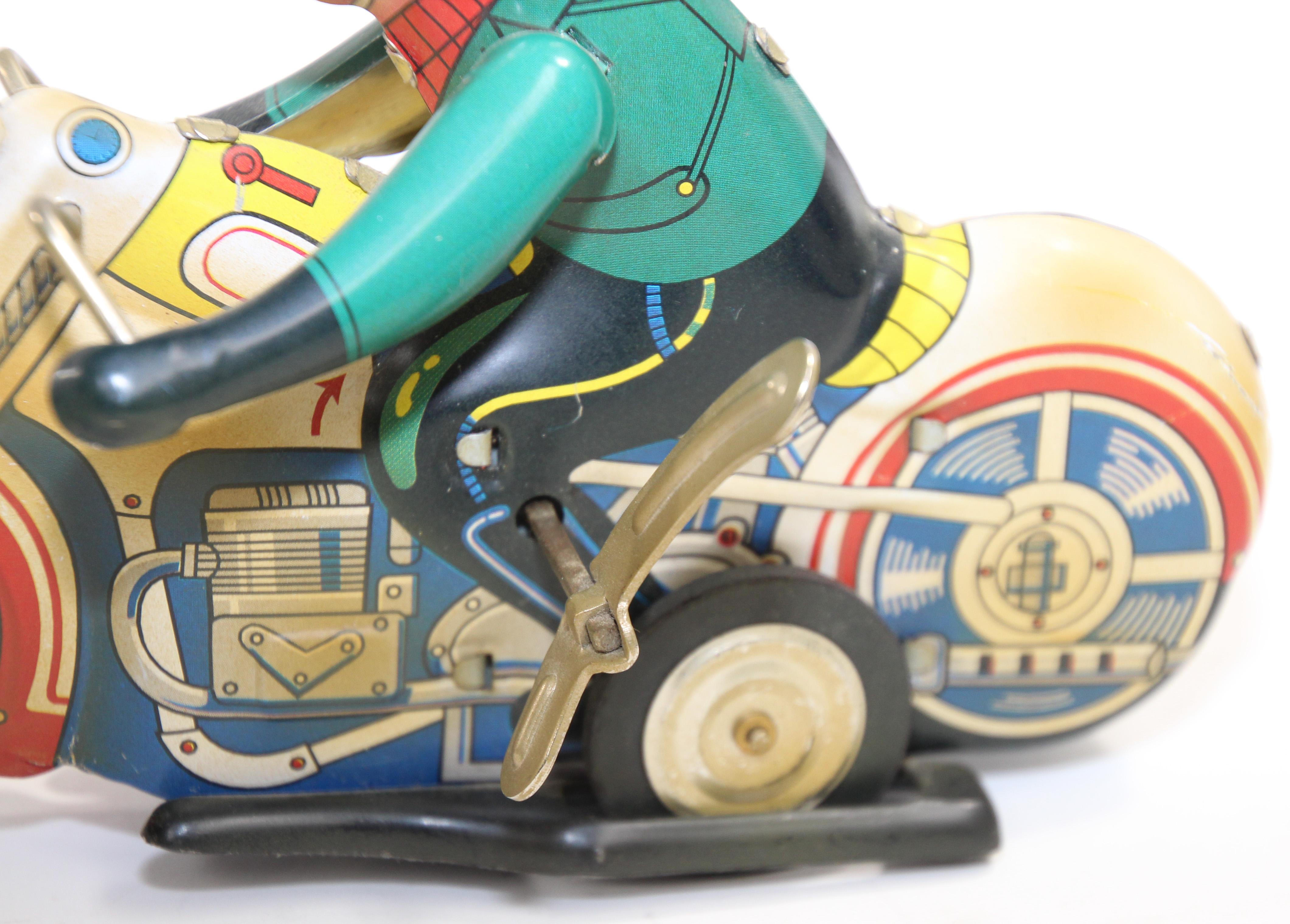 Vintage Mechanical Wind Up Tin Toy Motorcycle 1970' Collectible Toy at ...