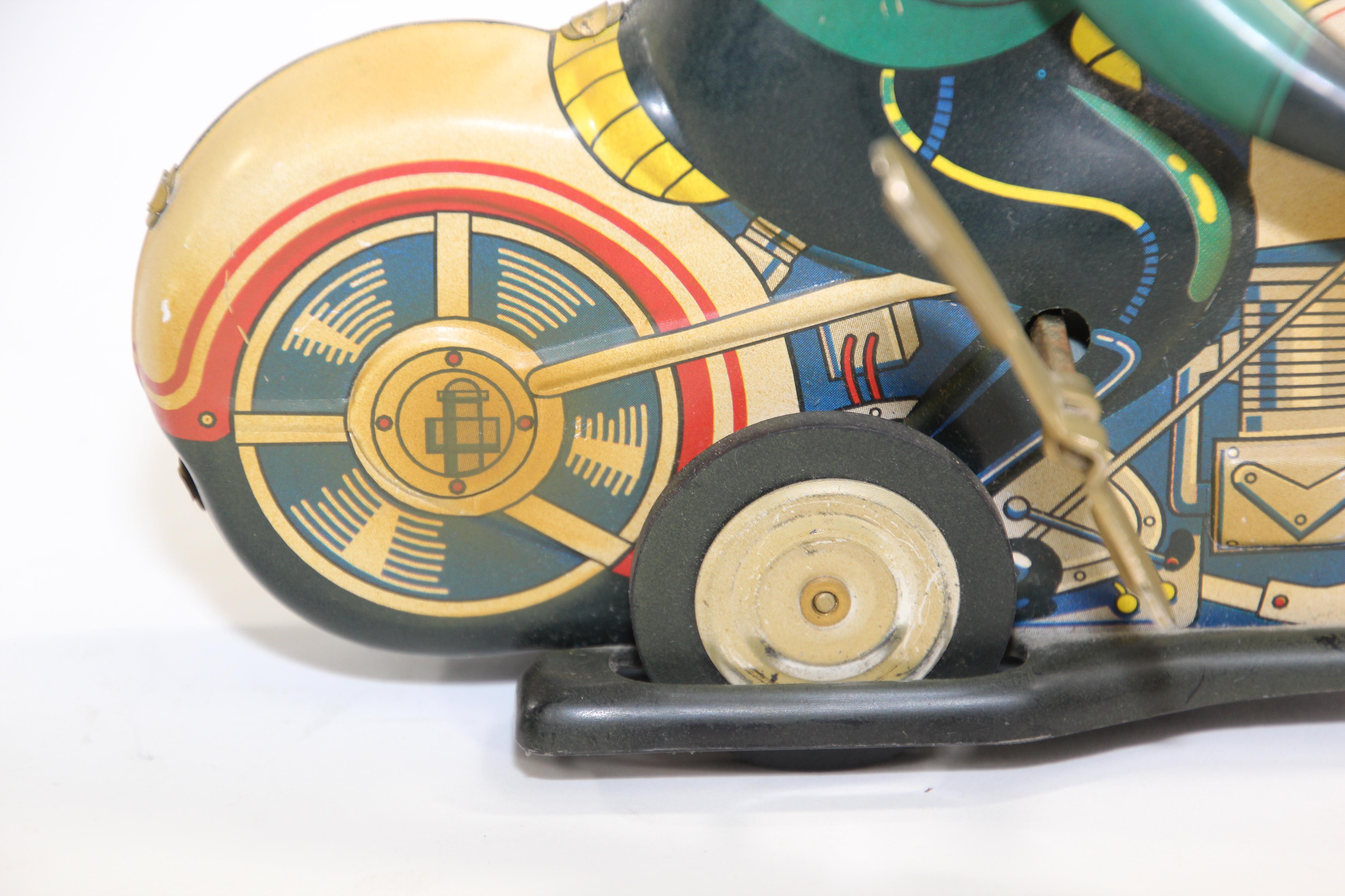 Vintage Mechanical Wind Up Tin Toy Motorcycle 1970' Collectible Toy at ...