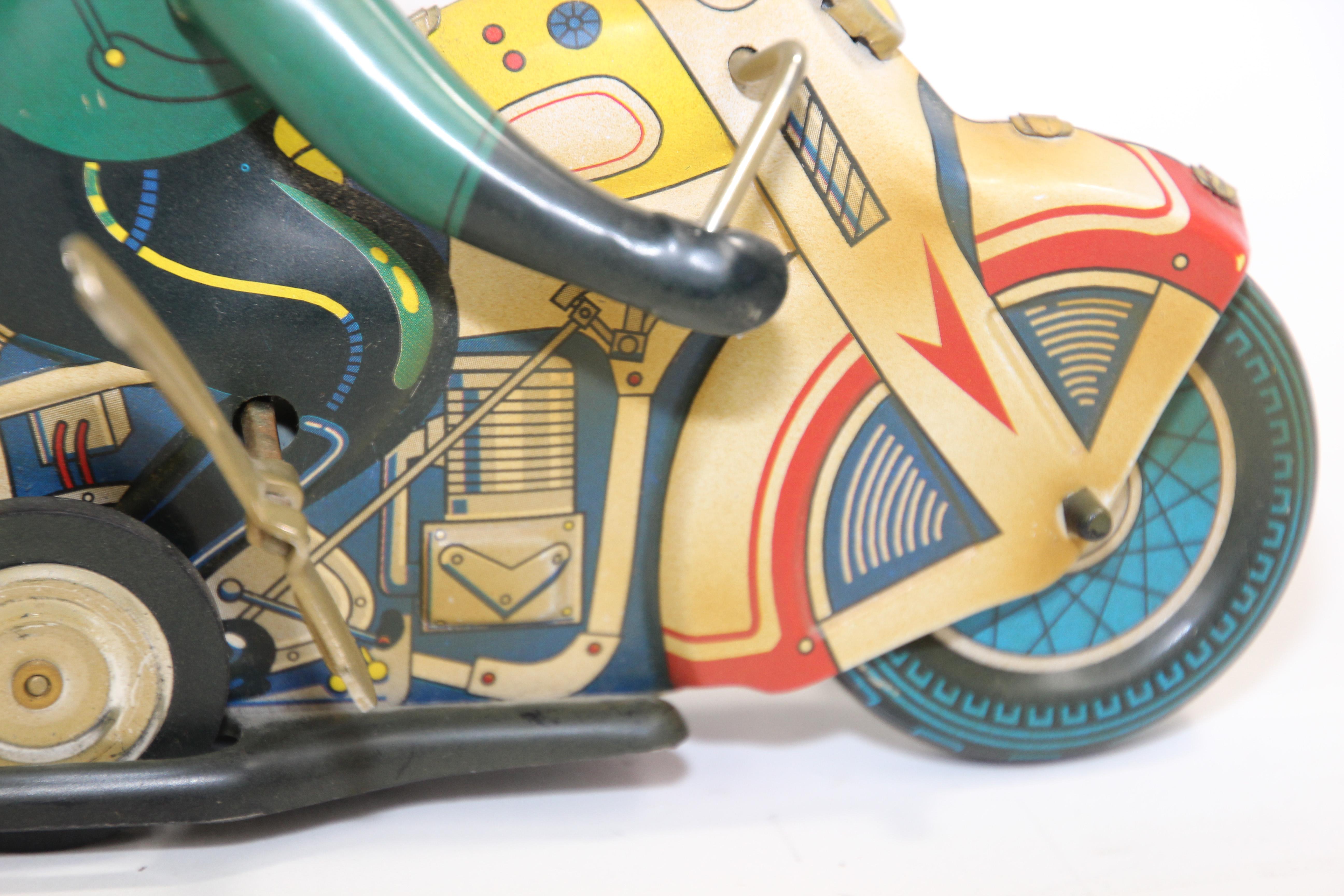 Vintage Mechanical Wind Up Tin Toy Motorcycle 1970' Collectible Toy at ...