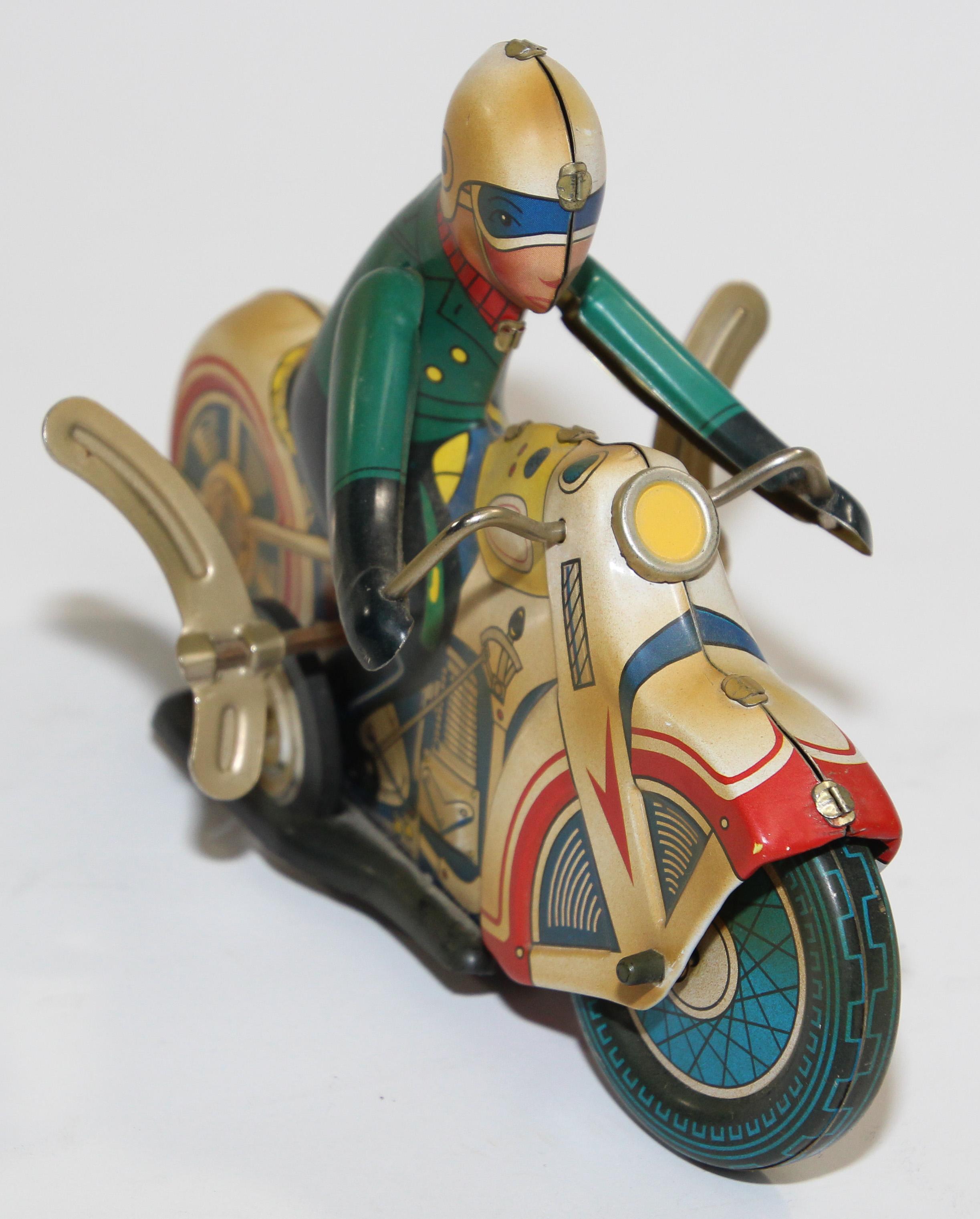 Vintage Mechanical Wind Up Tin Toy Motorcycle 1970' Collectible Toy at ...