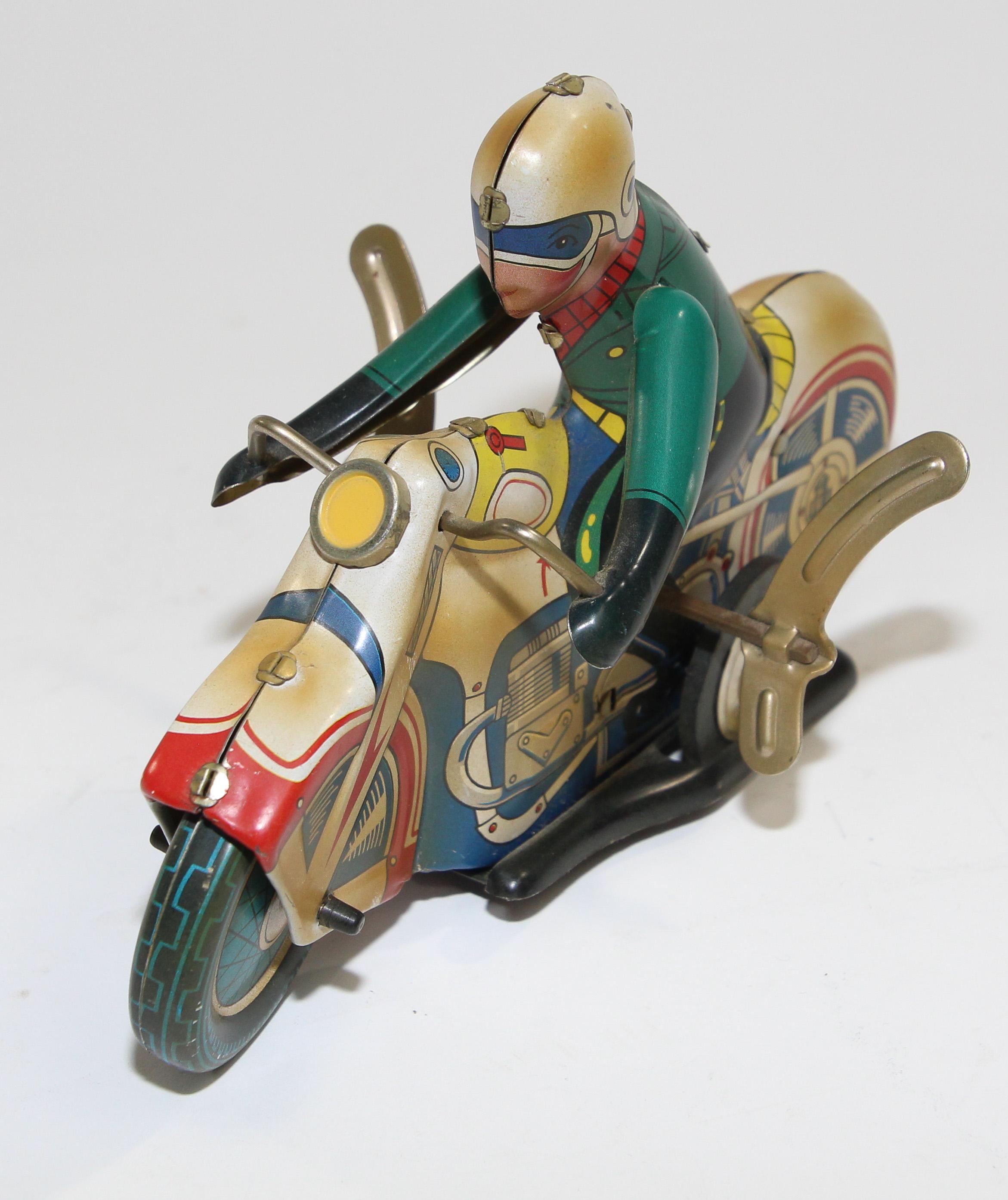 Vintage Mechanical Wind Up Tin Toy Motorcycle 1970' Collectible Toy at ...