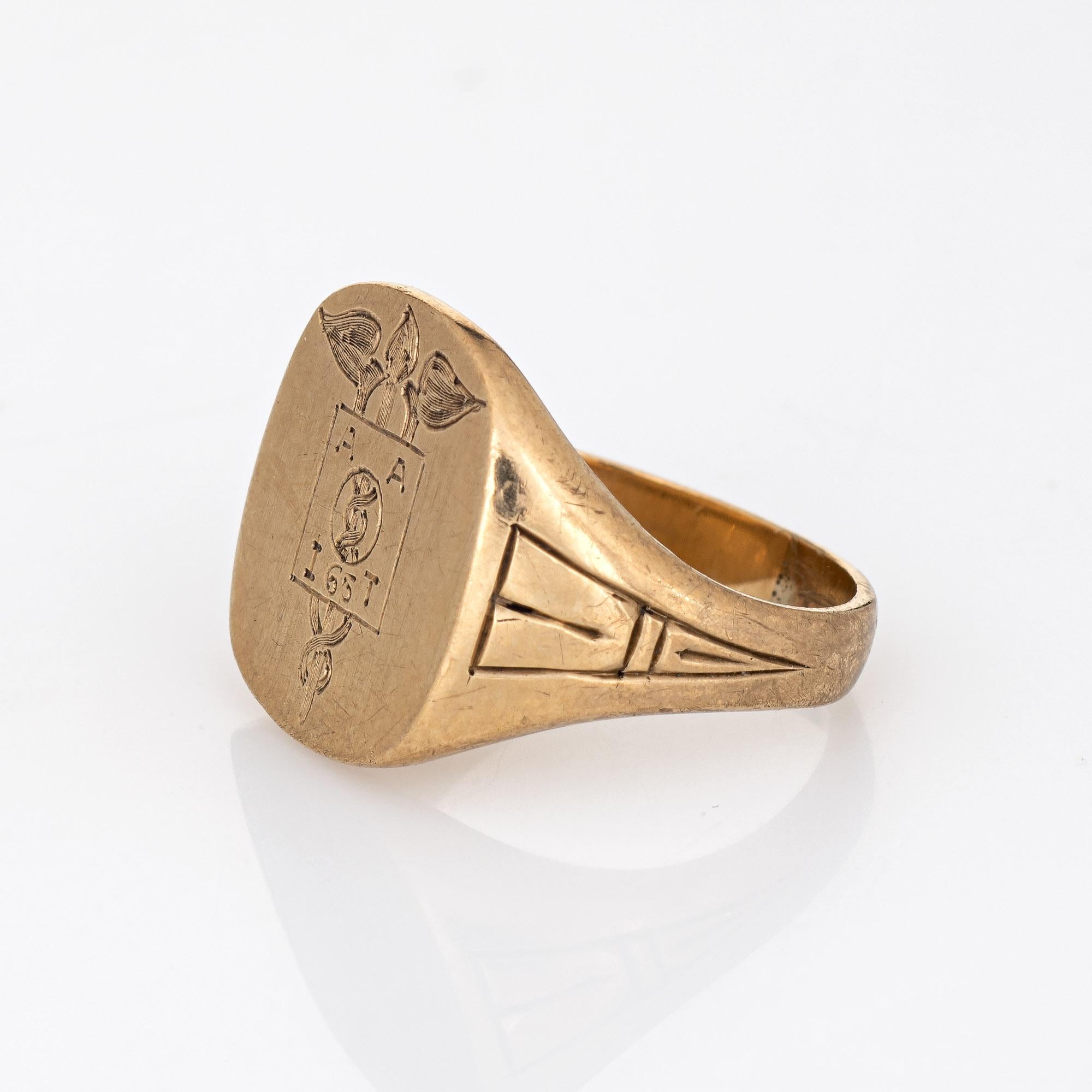 Vintage Medical Caduceus Ring C1965 10k Yellow Gold Signet Band at 1stDibs