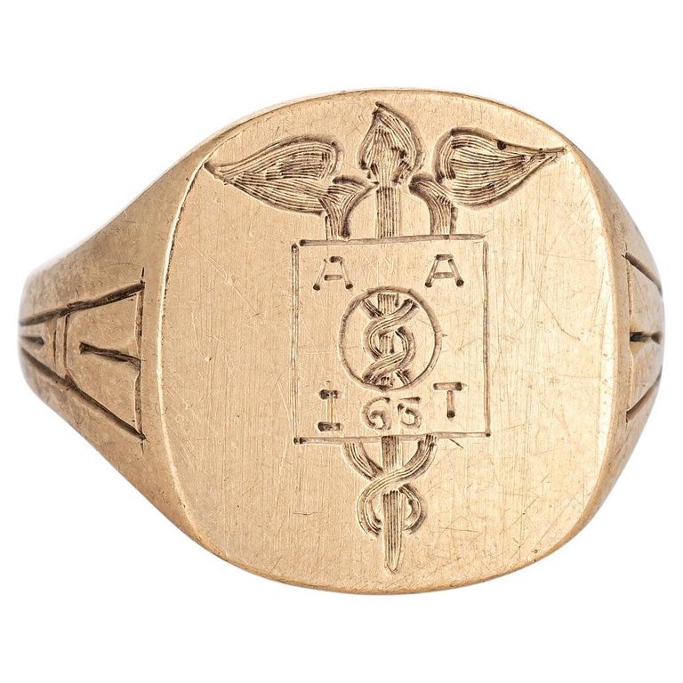 Vintage Medical Caduceus Ring C1965 10k Yellow Gold Signet Band For ...