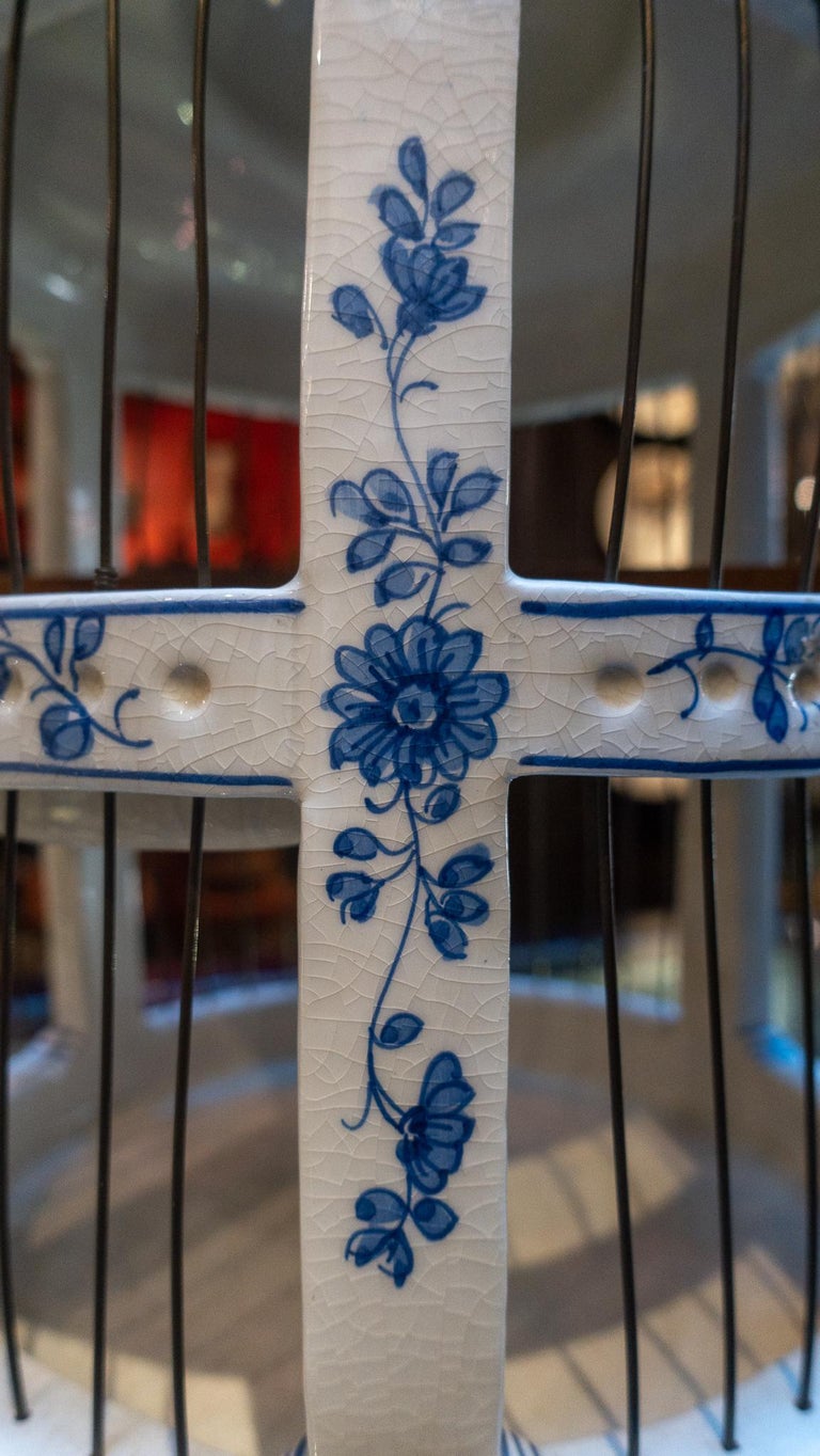 Vintage Meiselman Ceramic Blue and White Bird Cage, from Italy at 1stDibs