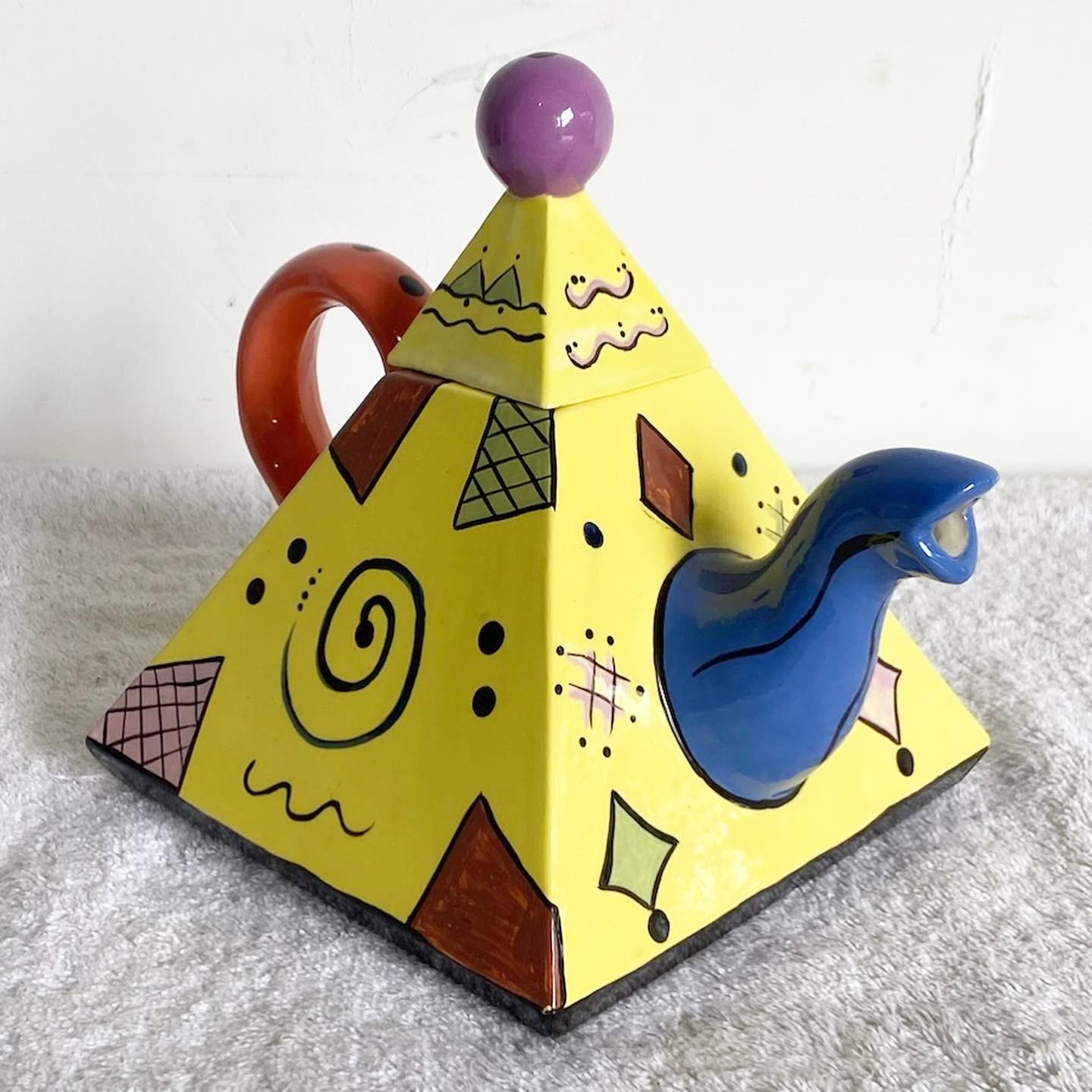 Vintage Memphis Style Pyramid Teapot - Hand Painted, Multi-Colored ...