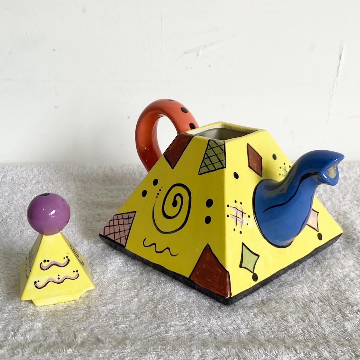 Vintage Memphis Style Pyramid Teapot - Hand Painted, Multi-Colored ...