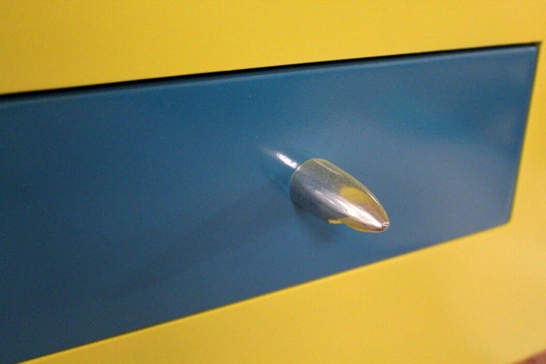 Vintage Memphis Style Yellow and Chrome Console Occasional Foyer Table ...